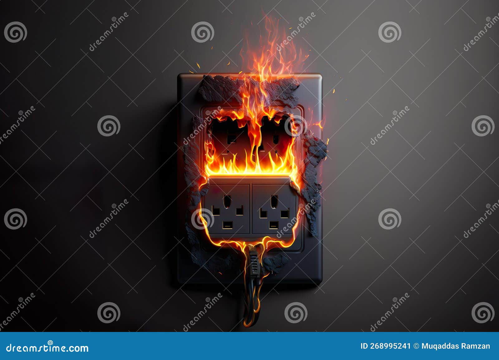 Illustration of a Burning Power Socket Fire on Power Socket Created by ...