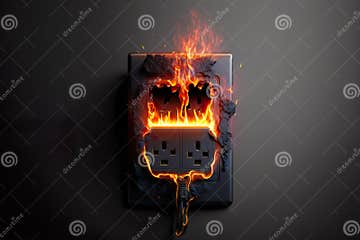 Illustration of a Burning Power Socket Fire on Power Socket Created by ...