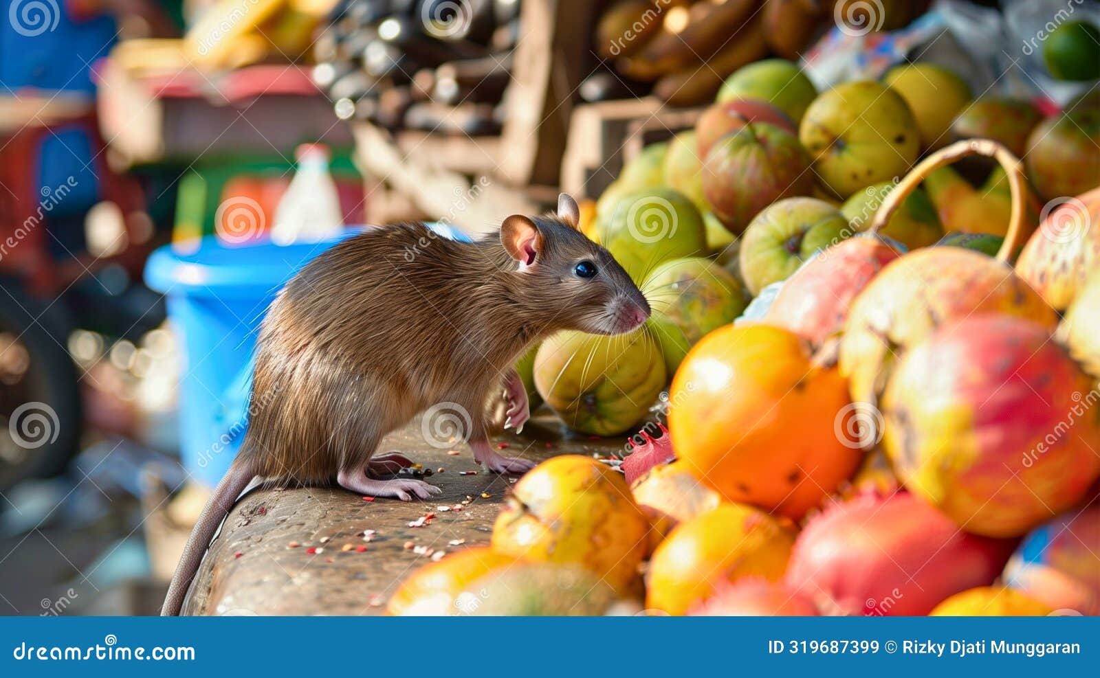 A Rat Appears among the Fruit of a Market Stall Stock Illustration ...