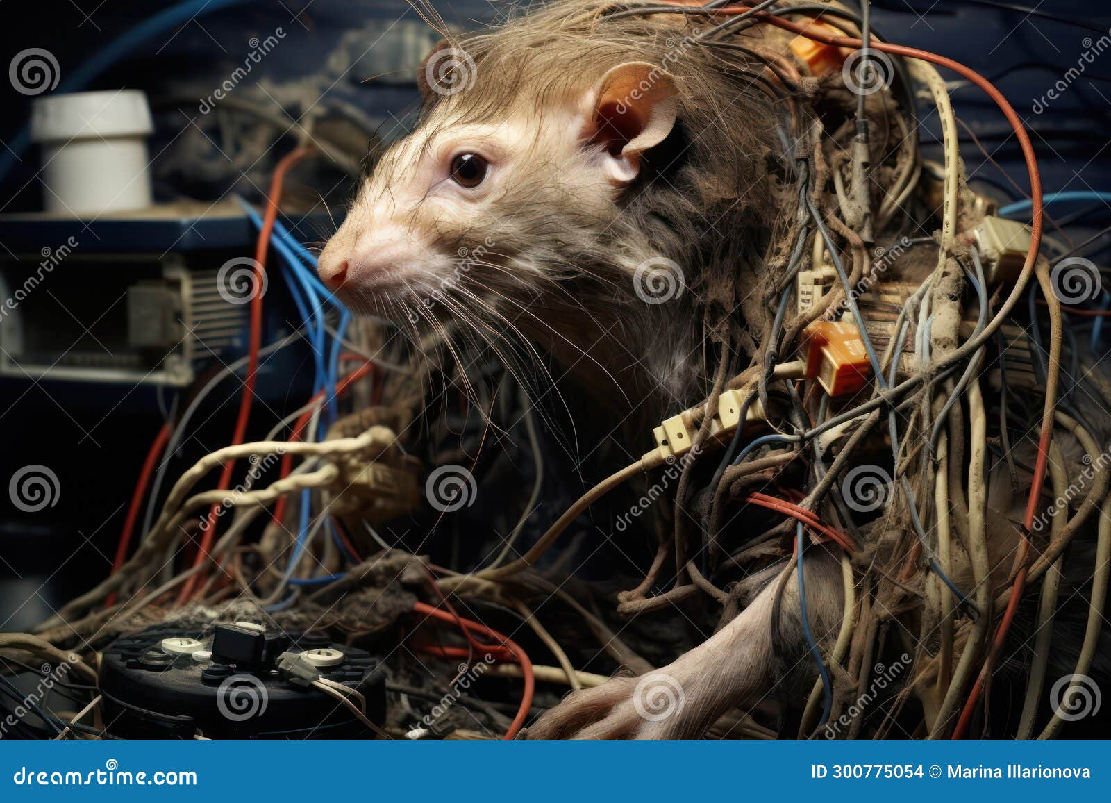A Rat Built Nest in Old Computer Wires. Generative AI Stock Photo ...