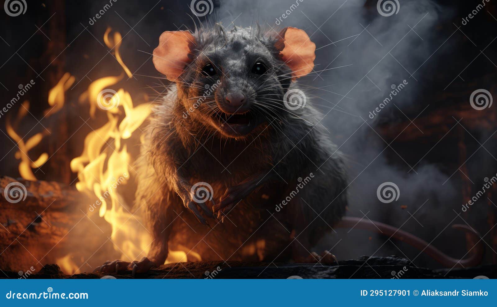 A rat with burning fire stock illustration. Illustration of cheerful ...