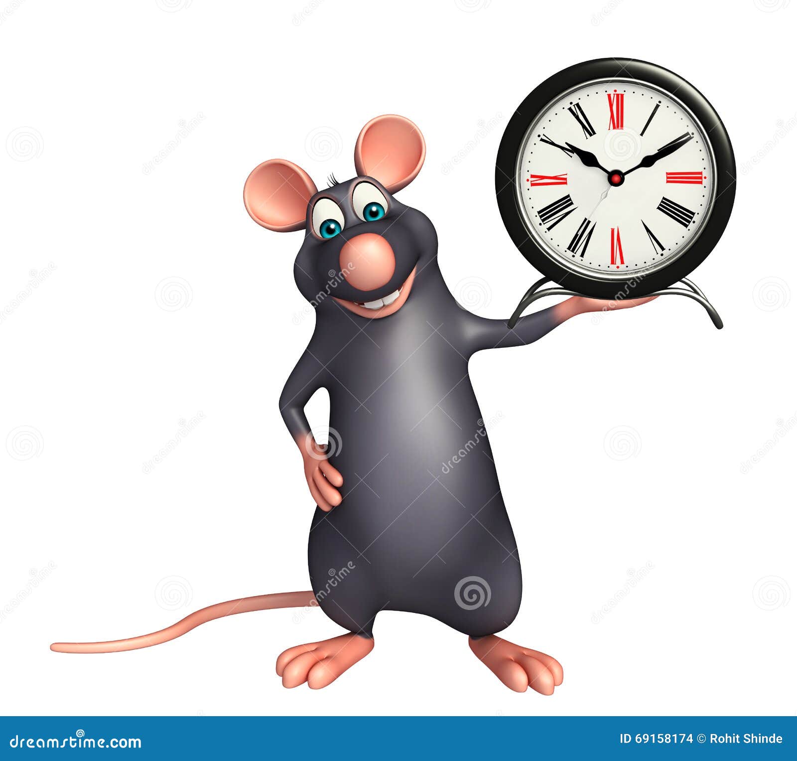 Rat Cartoon Character with Clock Stock Illustration - Illustration of ...