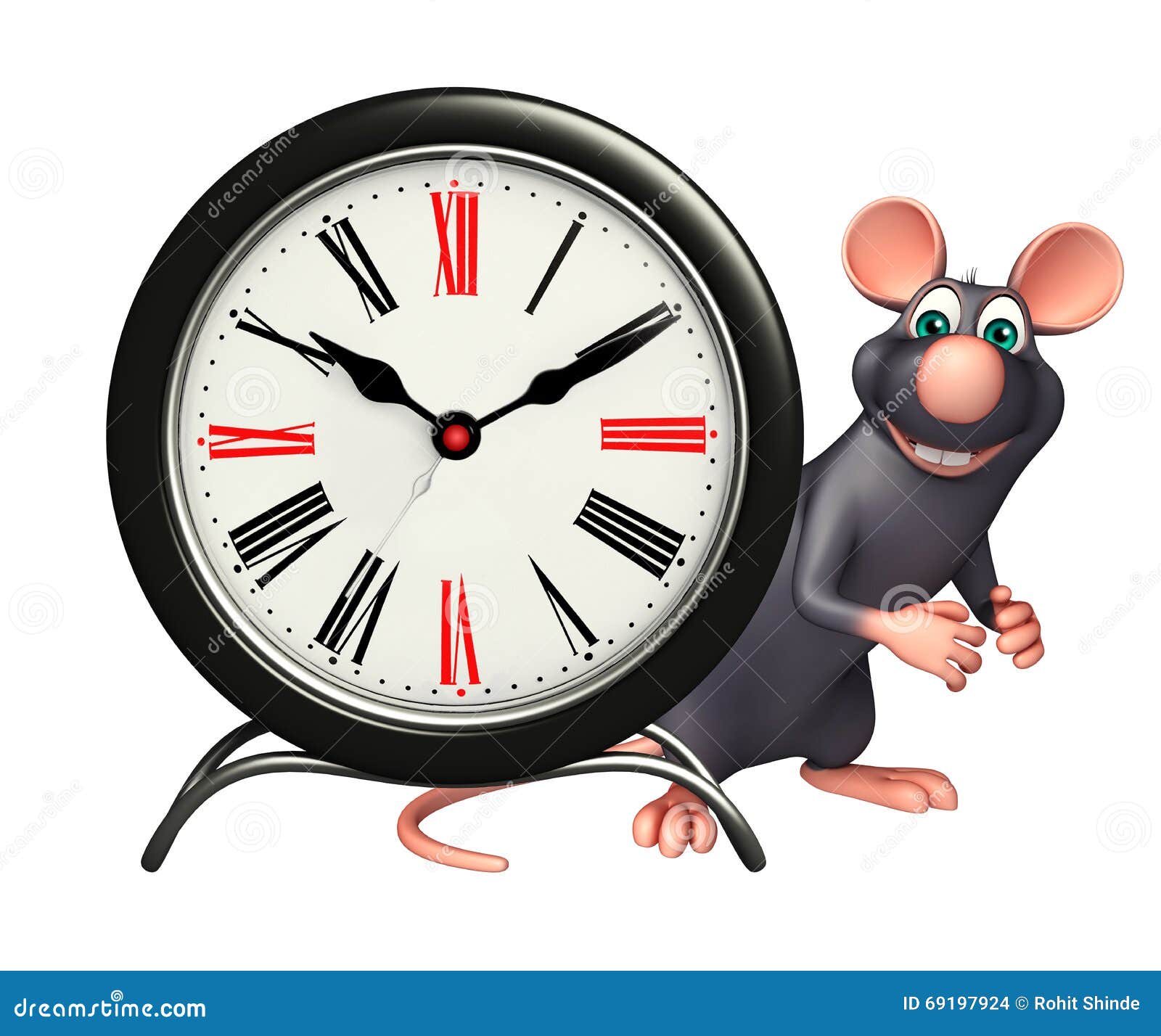 Rat Cartoon Character with Clock Stock Illustration - Illustration of ...