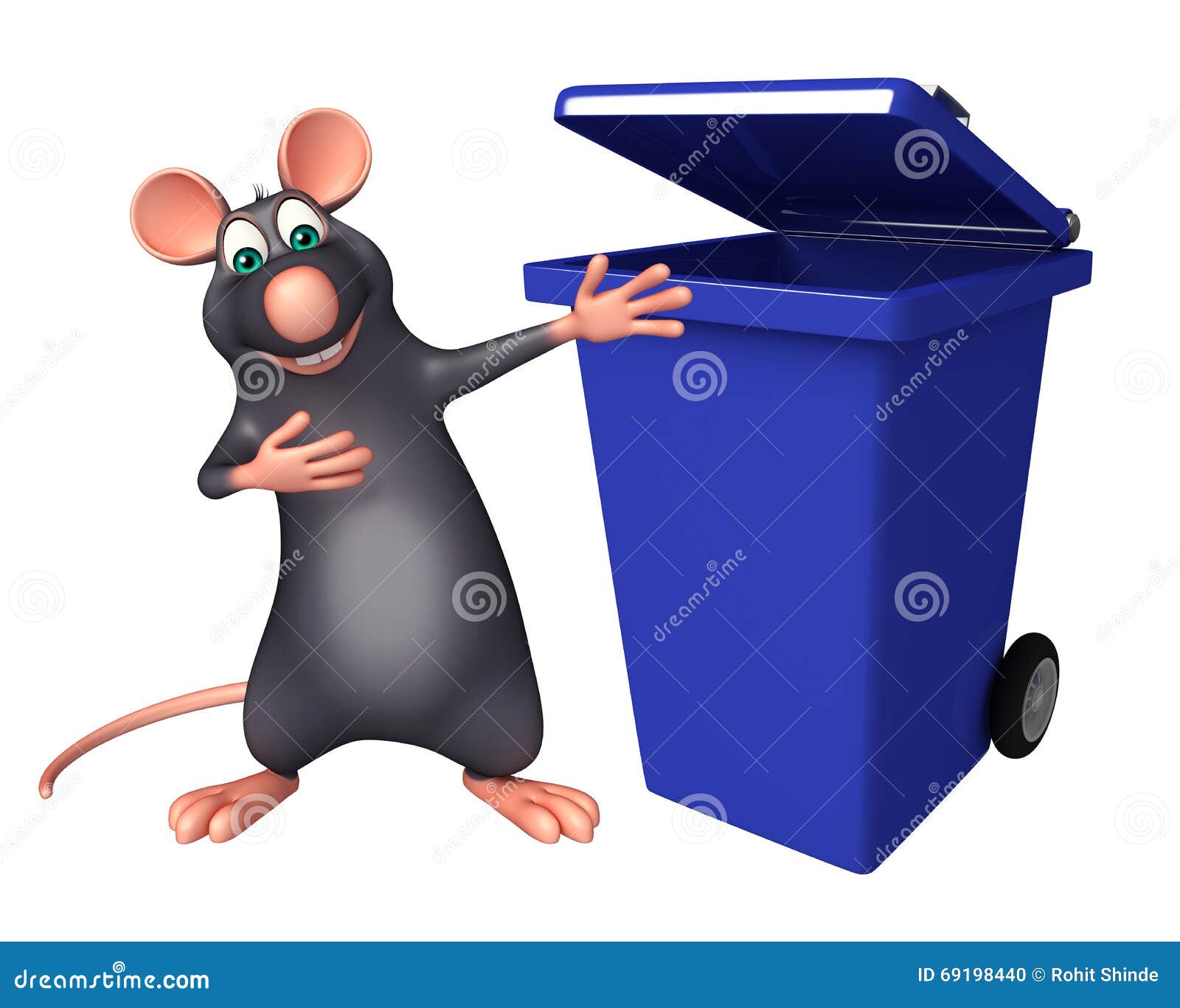 Rat Cartoon Character with Dustbin Stock Illustration - Illustration of ...