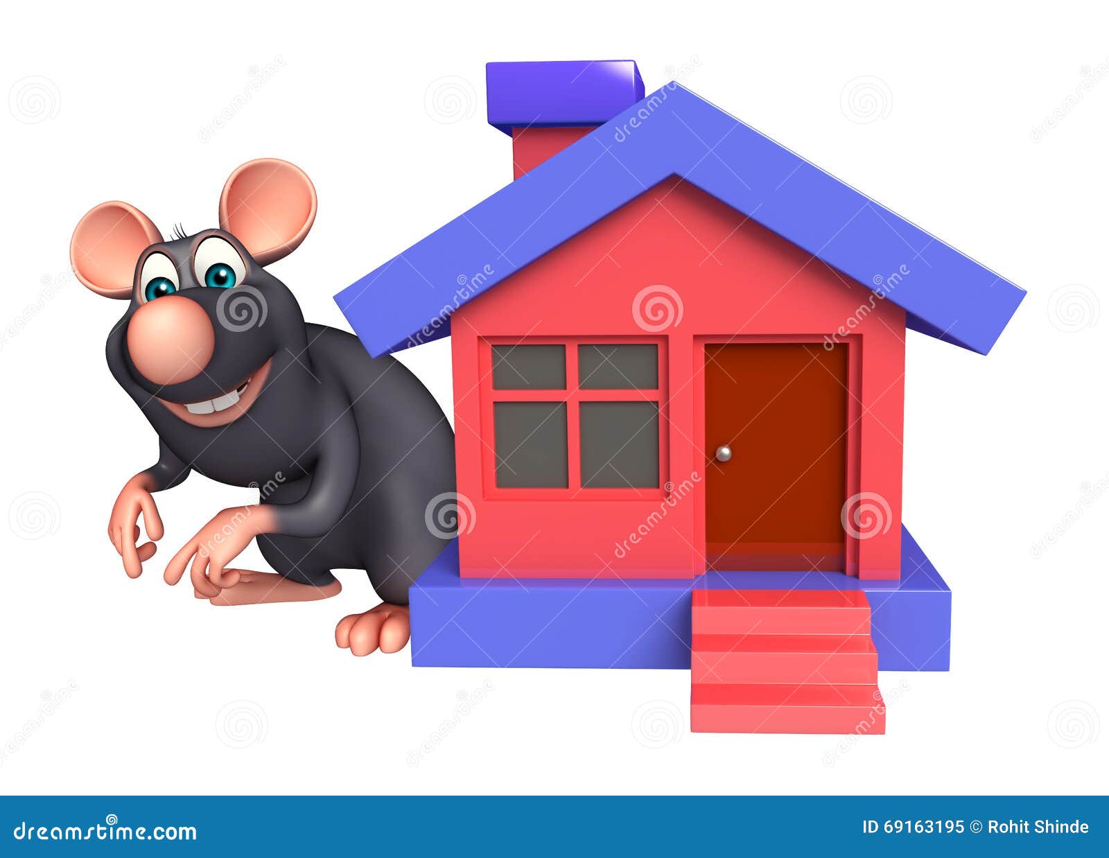Rat Cartoon Character with Home Stock Illustration - Illustration of ...