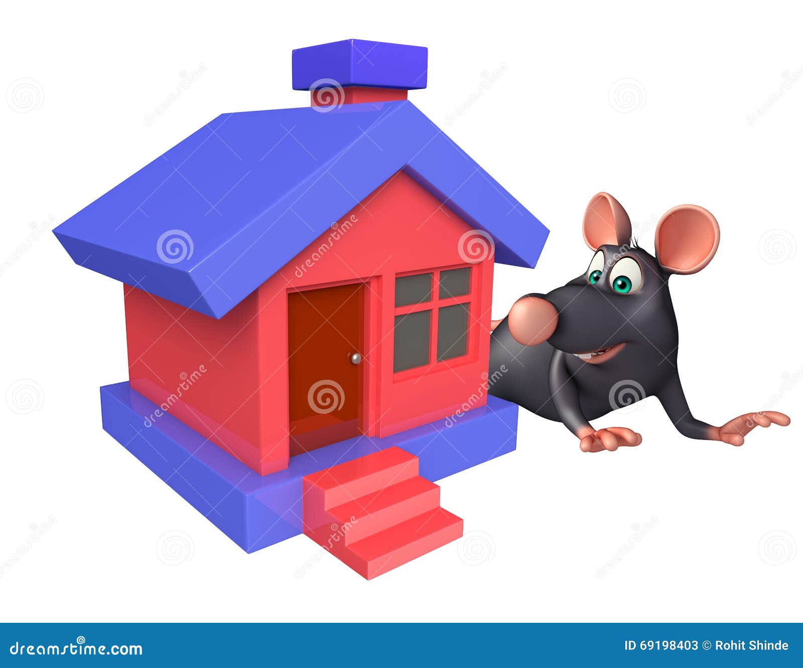Rat Cartoon Character with Home Stock Illustration - Illustration of ...