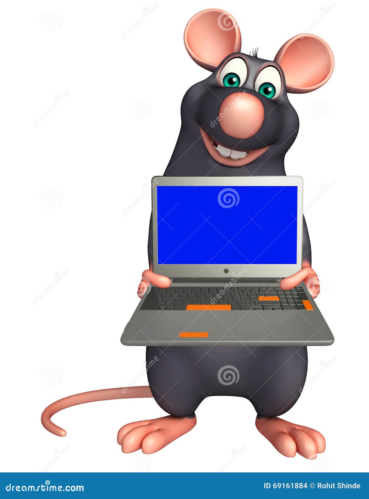 Rat Cartoon Character with Laptop Stock Illustration - Illustration of ...