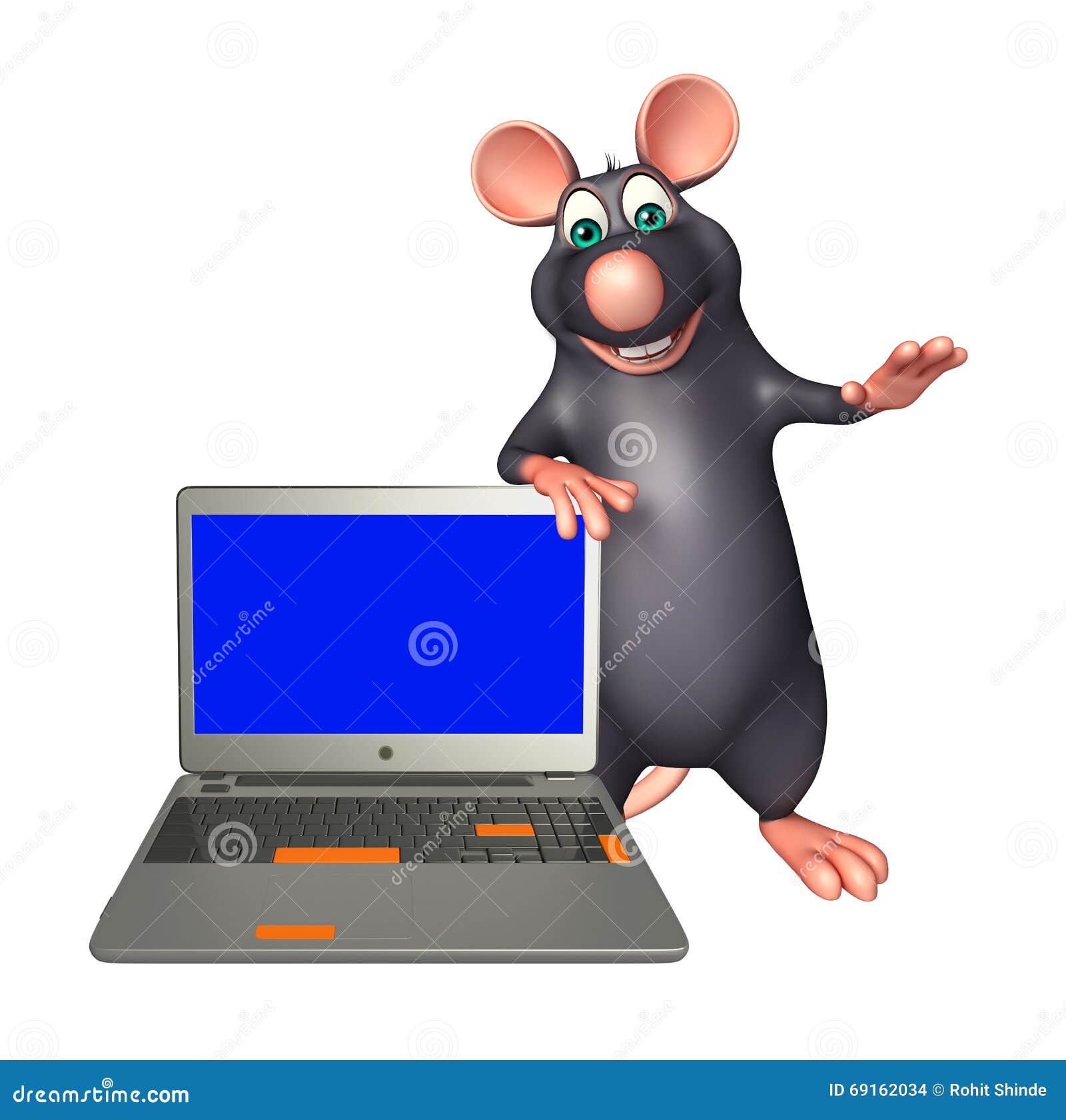 Rat Cartoon Character with Laptop Stock Illustration - Illustration of ...