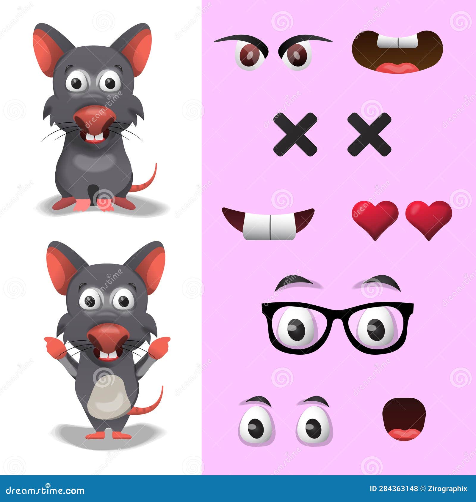 Rat Character and Face Expressions Stock Illustration - Illustration of ...