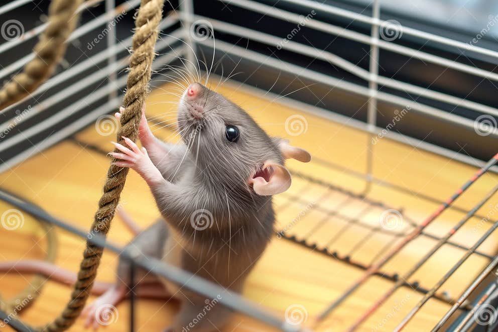 Rat Climbing a Small Rope in Its Cage Stock Image - Image of domestic ...