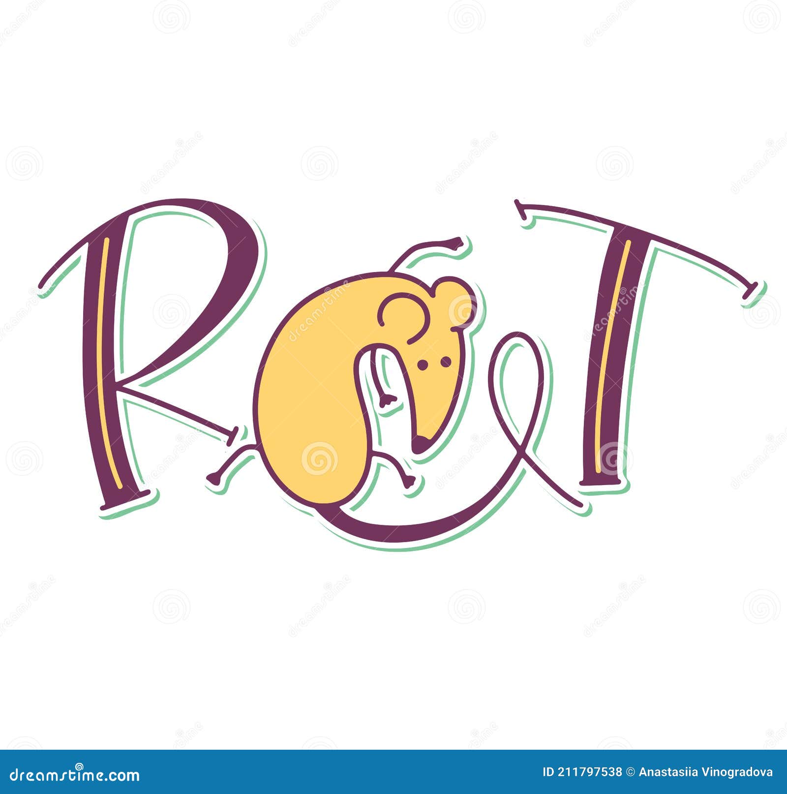 Rat - Colored Calligraphy Isolated on White Background, Vector ...