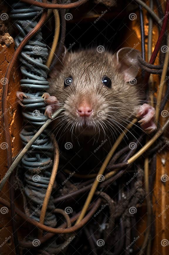 The Rat Eats and Bites the Wiring Cable Stock Photo - Image of ...