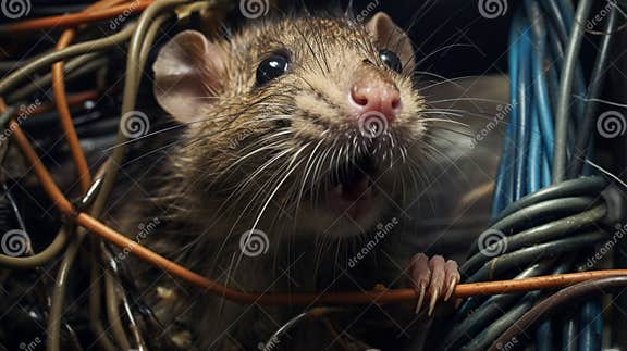 The Rat Eats and Bites the Wiring Cable Stock Photo - Image of damaged ...
