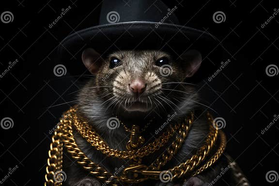 A Rat in a Hat and with Golden Chains Stock Illustration - Illustration ...
