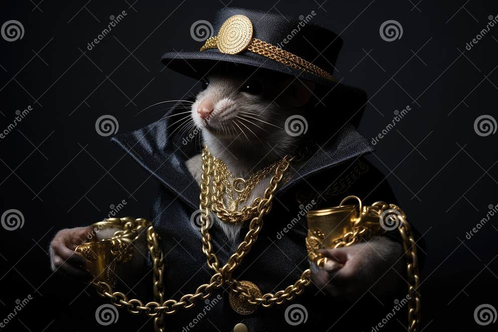 A Rat In A Hat And With Golden Chains Stock Illustration Illustration Of Jewelry