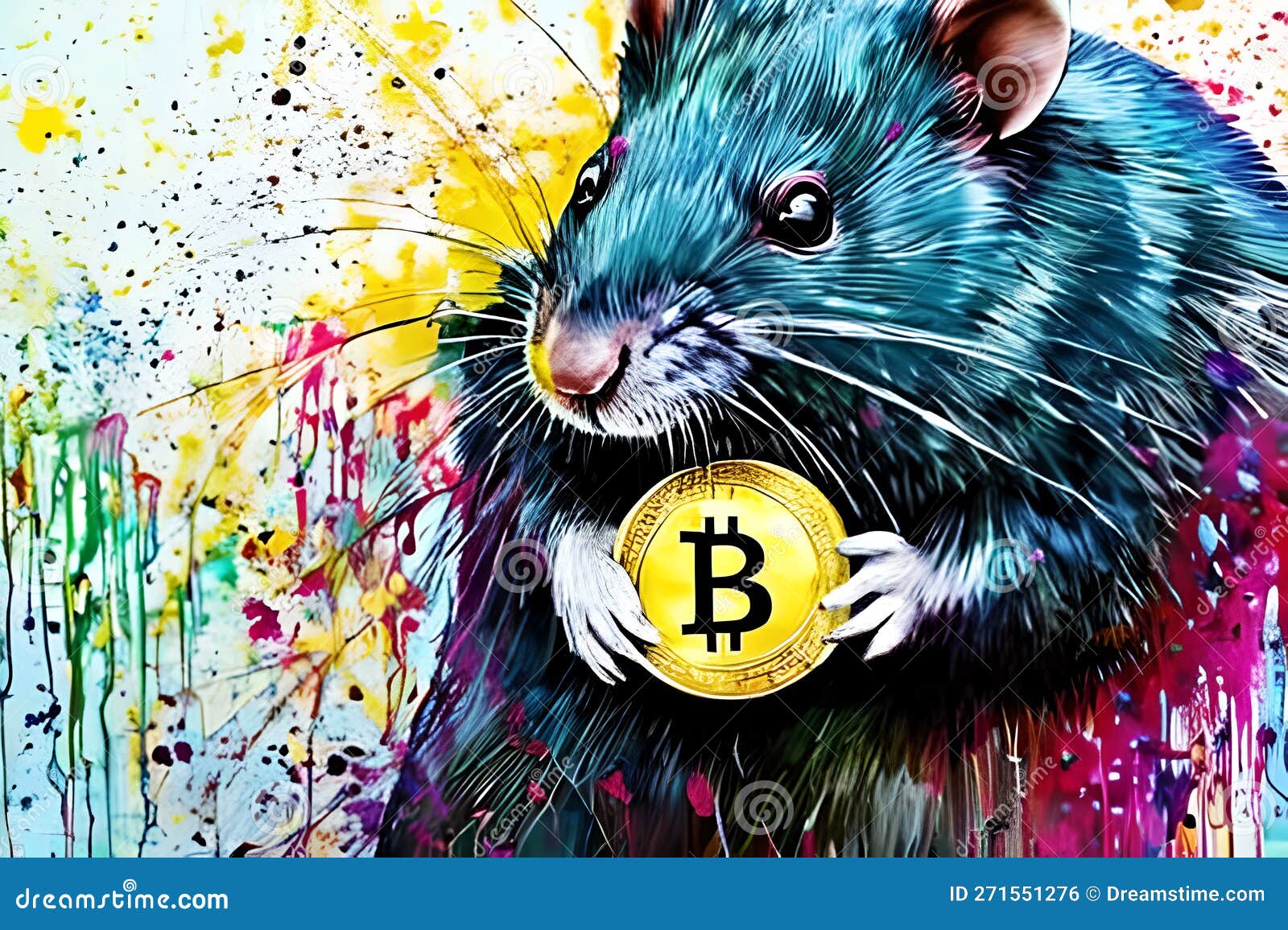 Rat holding Bitcoin stock illustration. Illustration of financial ...