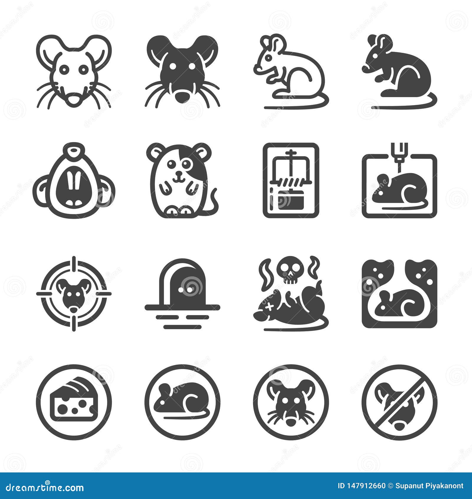 Rat icon set stock vector. Illustration of glyph, little - 147912660