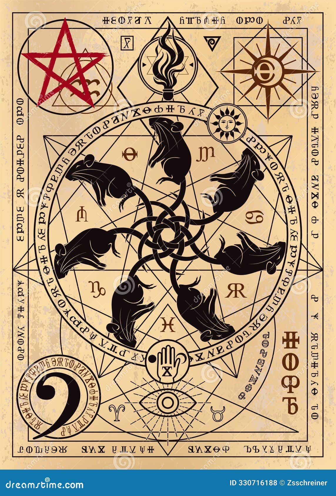 Alchemy Background, Gold Esoteric Design. Celestial Mystical Seamless ...