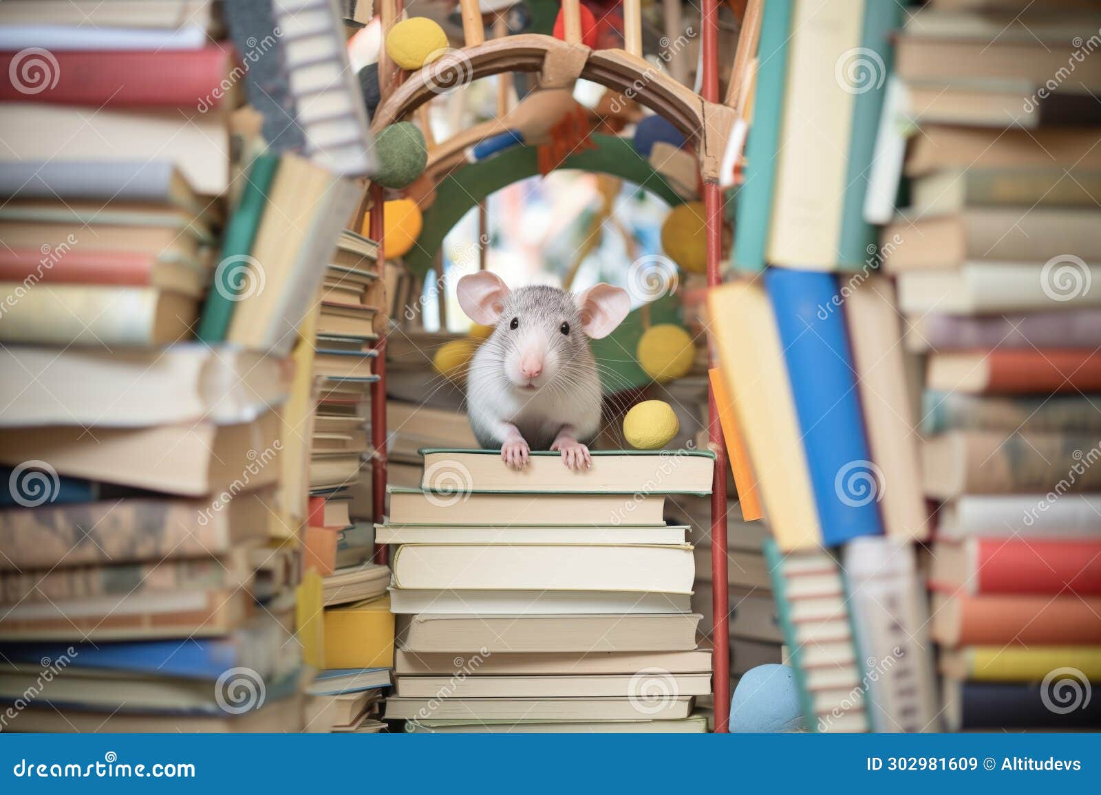 Rat in a Maze Partitioned with Books Stock Illustration - Illustration ...