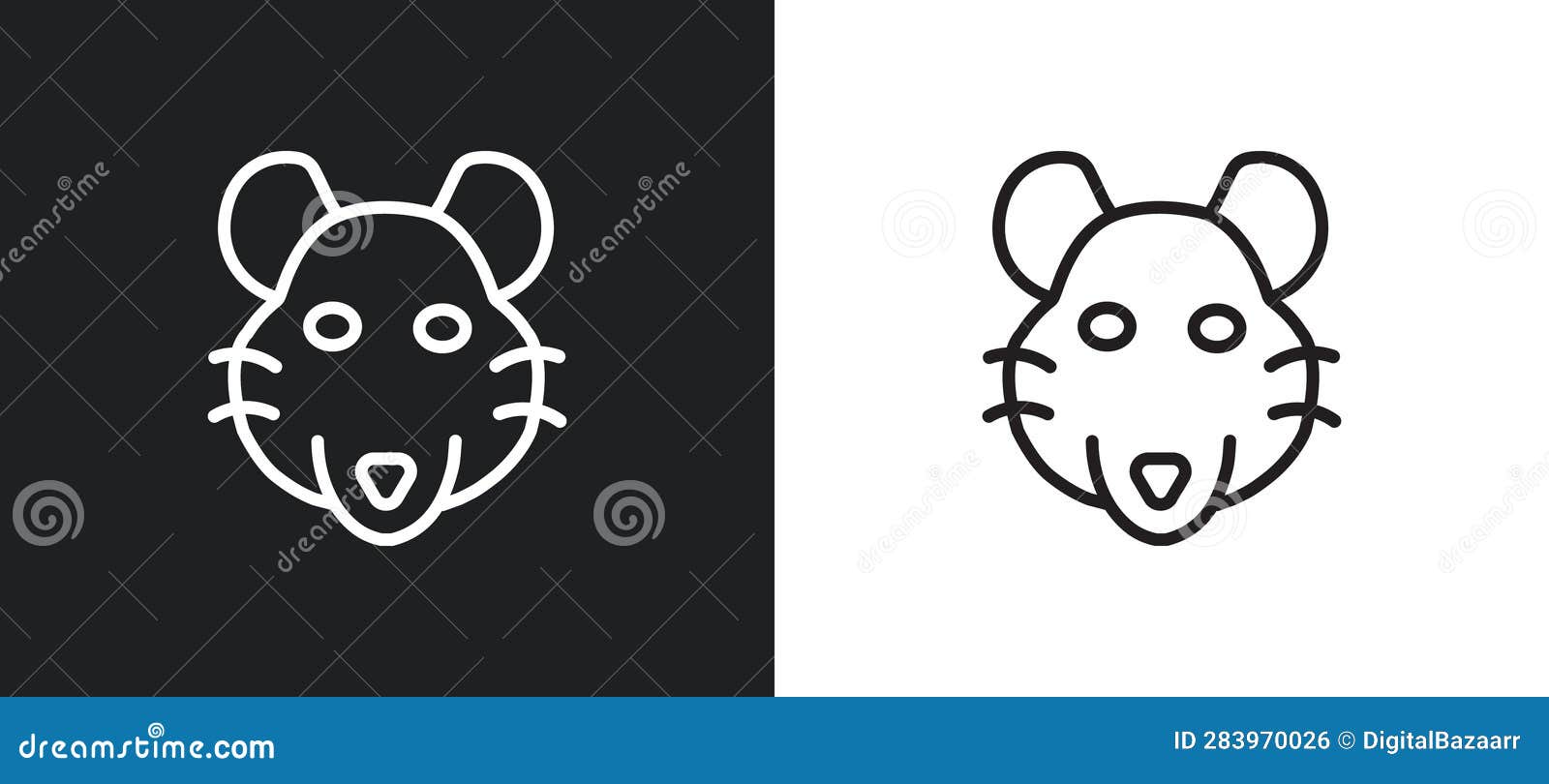 Rat Outline Icon in White and Black Colors. Rat Flat Vector Icon from ...