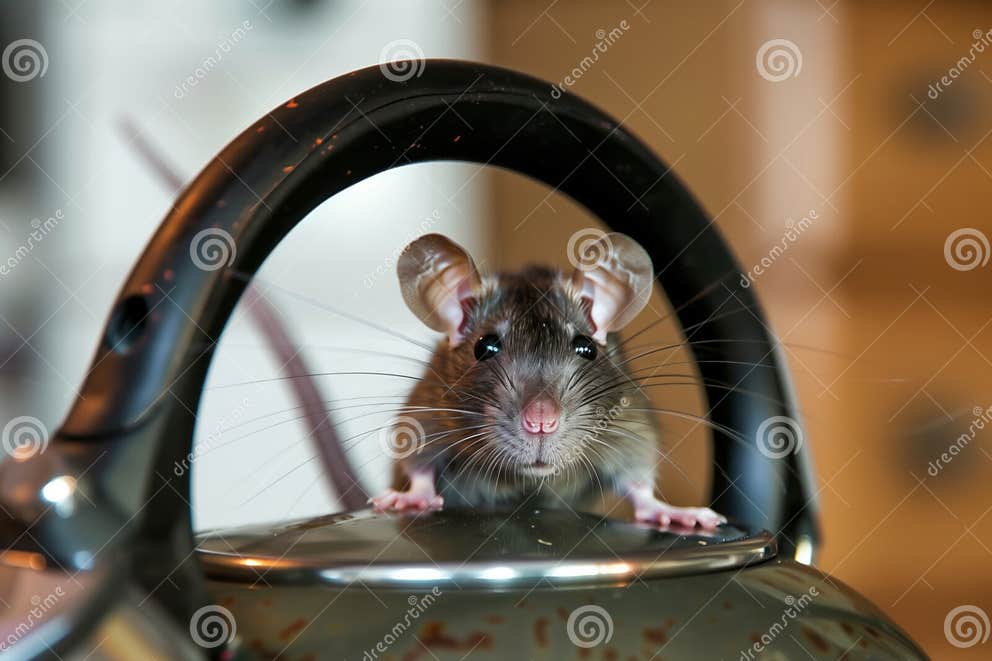 Rat Peering Out from Behind a Kettle Stock Photo - Image of pest ...