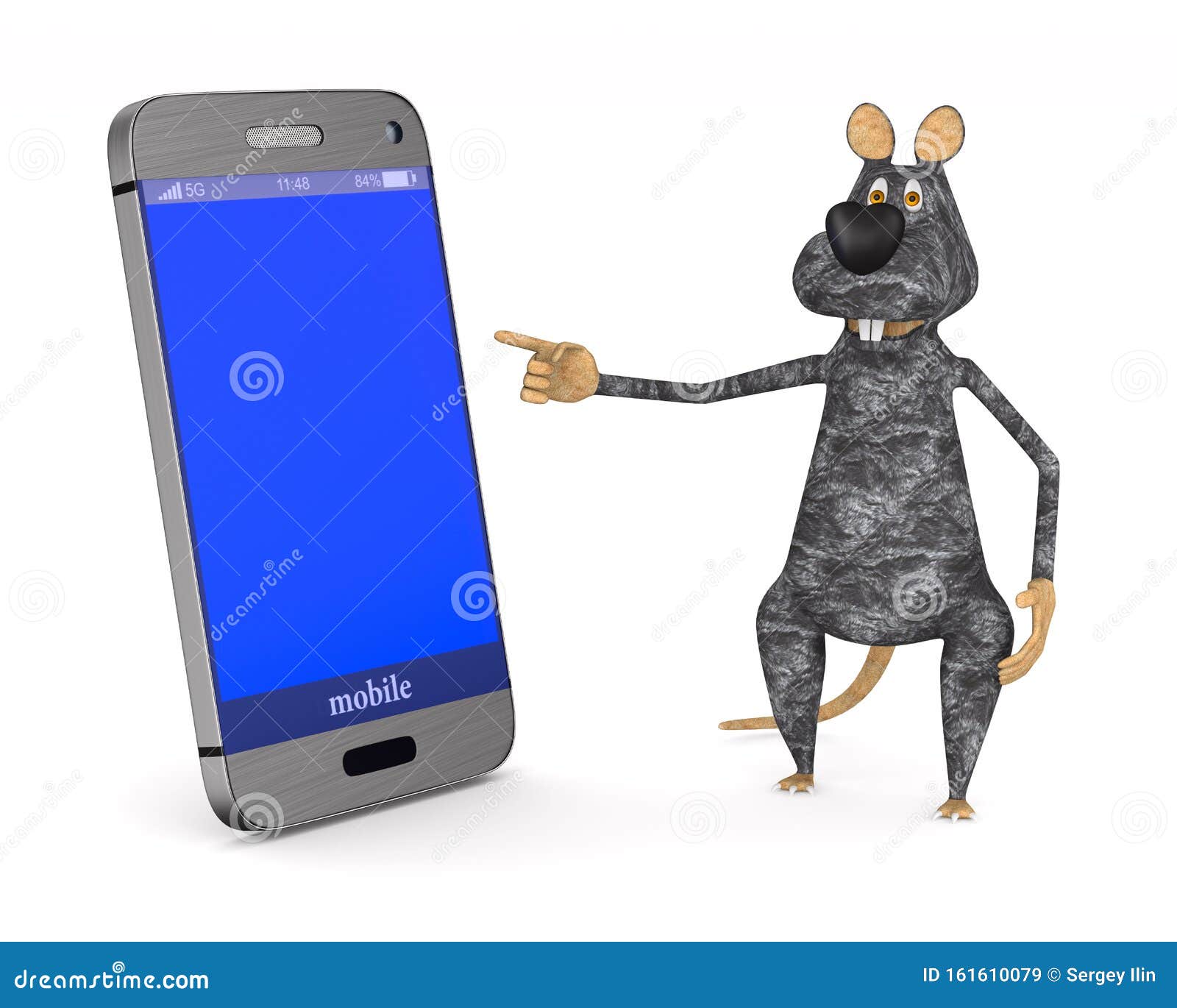 Rat and Phone on White Background. Isolated 3D Illustration Stock ...