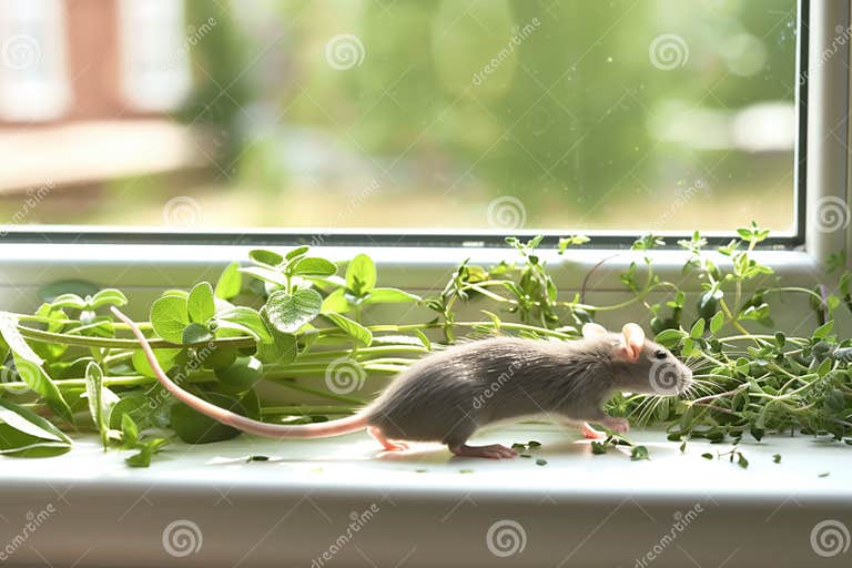 Rat Running Across a Windowsill with Herbs Stock Image - Image of pest ...