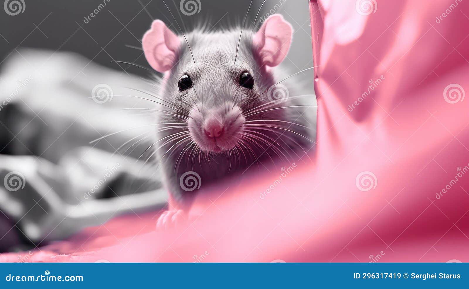 A Rat is Sitting on a Pink Blanket, AI Stock Image - Image of nose ...