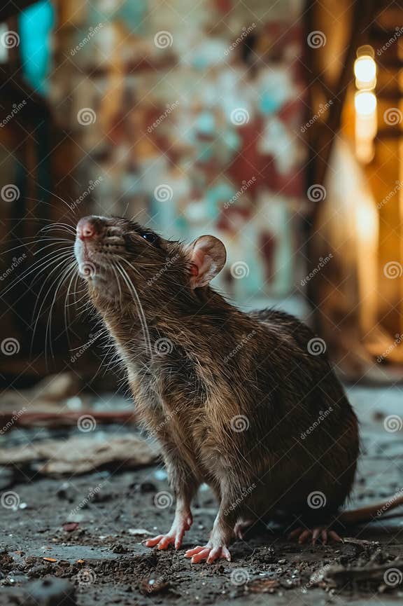 A Rat Standing on the Ground in an Abandoned Building. Generative AI ...