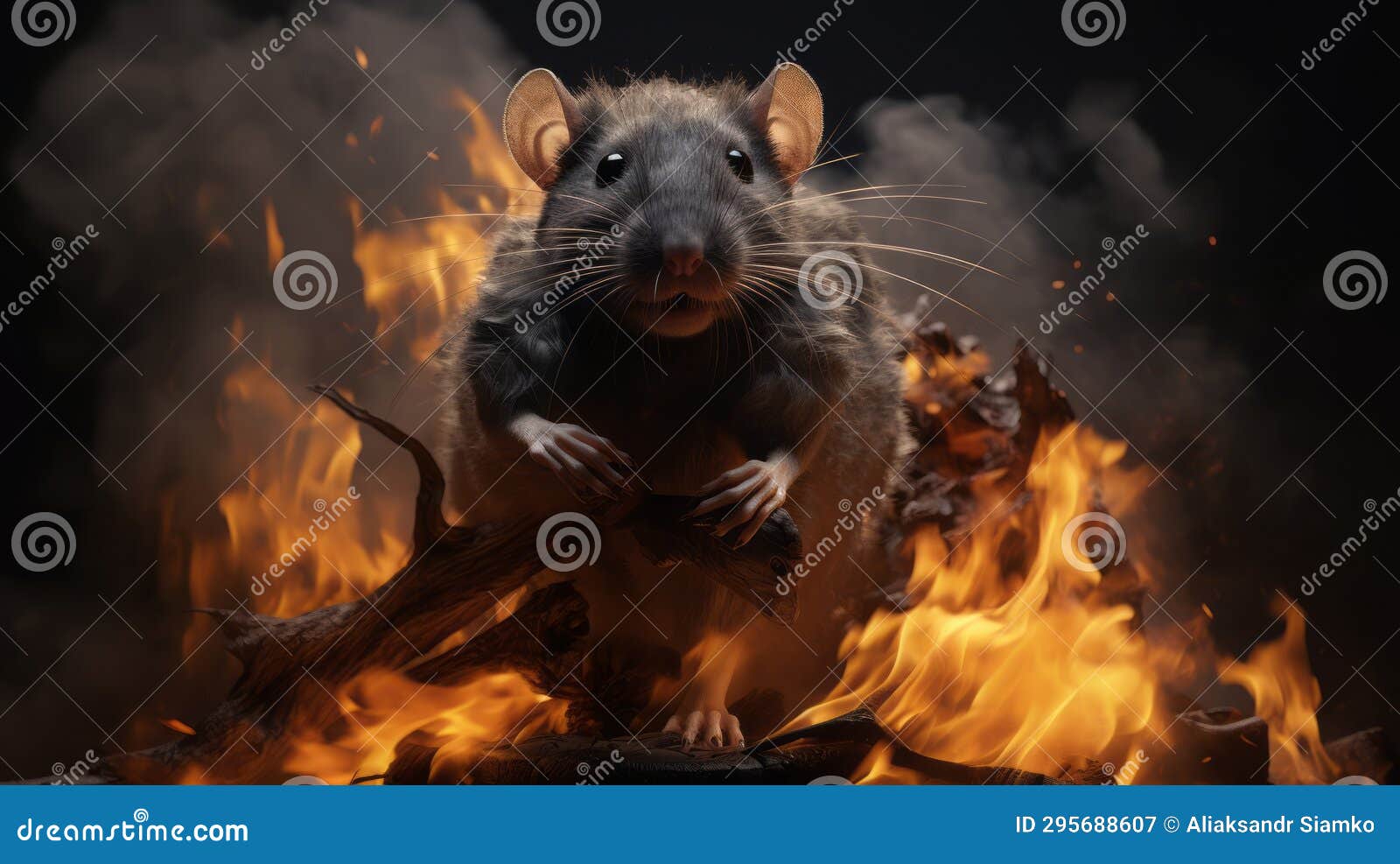 A Rat Standing on a Log in Front of Fire Stock Image - Image of whisker ...