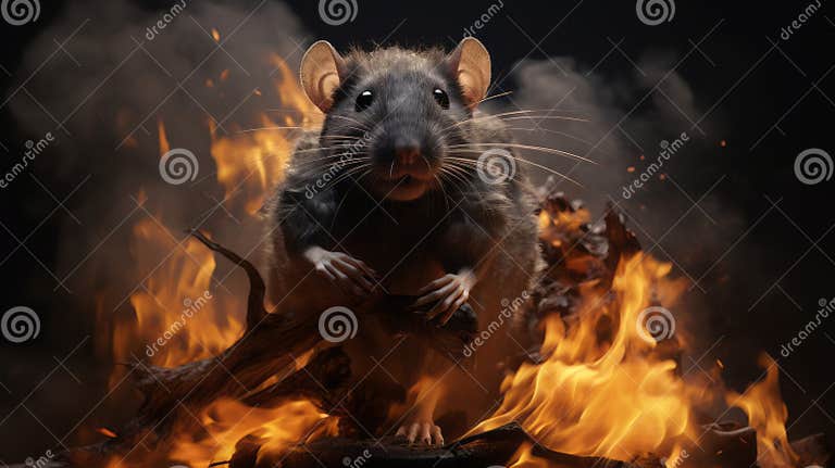 A Rat Standing on a Log in Front of Fire Stock Image - Image of whisker ...