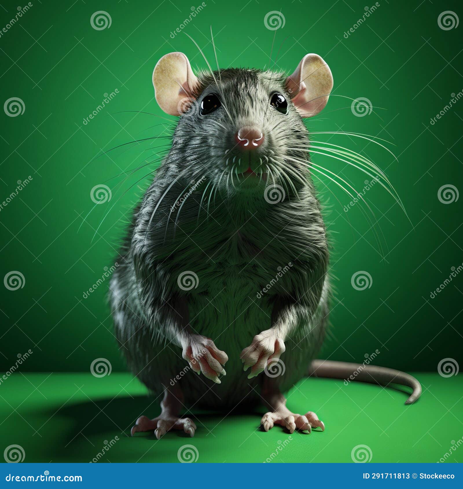Hyperrealistic Gray Rat Sitting on Green Background Stock Illustration ...