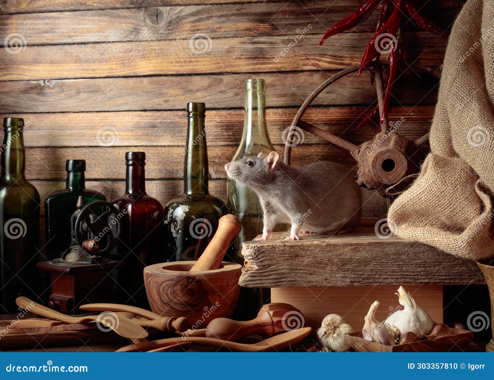 Rat on a Table in an Old Shed Stock Photo - Image of burlap, home ...