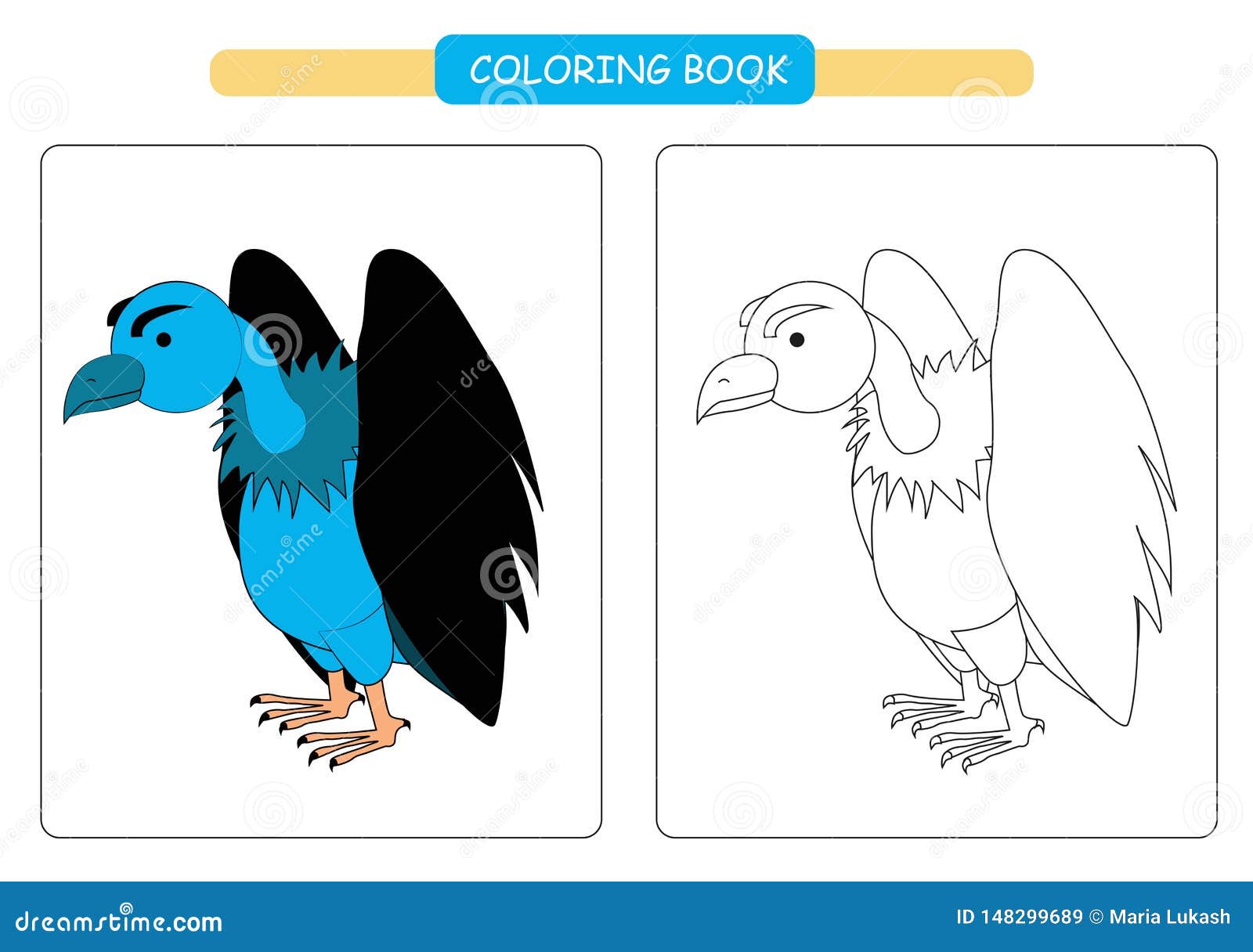 Coloring Book for Vulture. Cute Cartoon Yabby. Vector Illustration ...