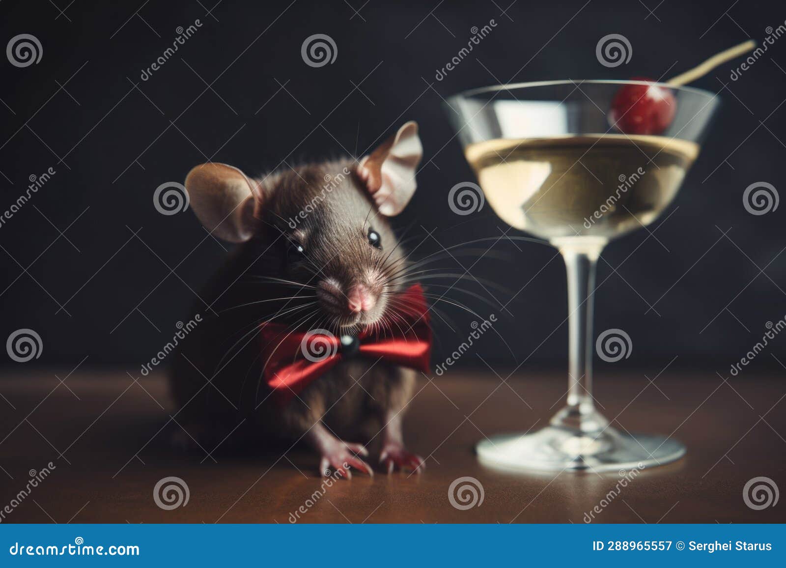 A Rat Wearing a Bow Tie and a Martini Glass, AI Stock Image - Image of ...