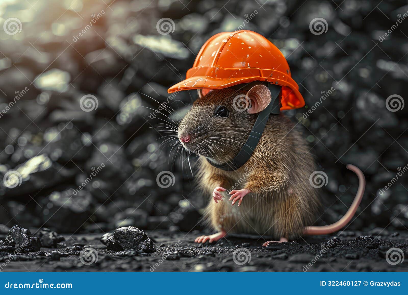 A Rat Wearing an Orange Hard Hat and Standing in a Coal Mines. Hard ...