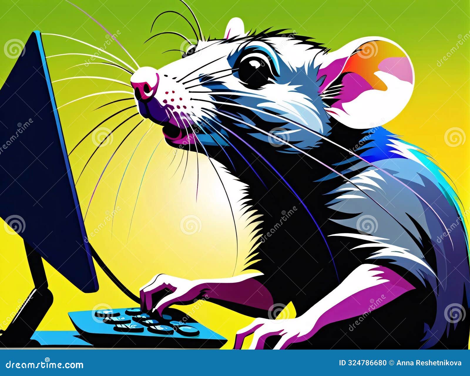 A Rat Works at a Computer in the Office. Artificial Intelligence. Stock ...