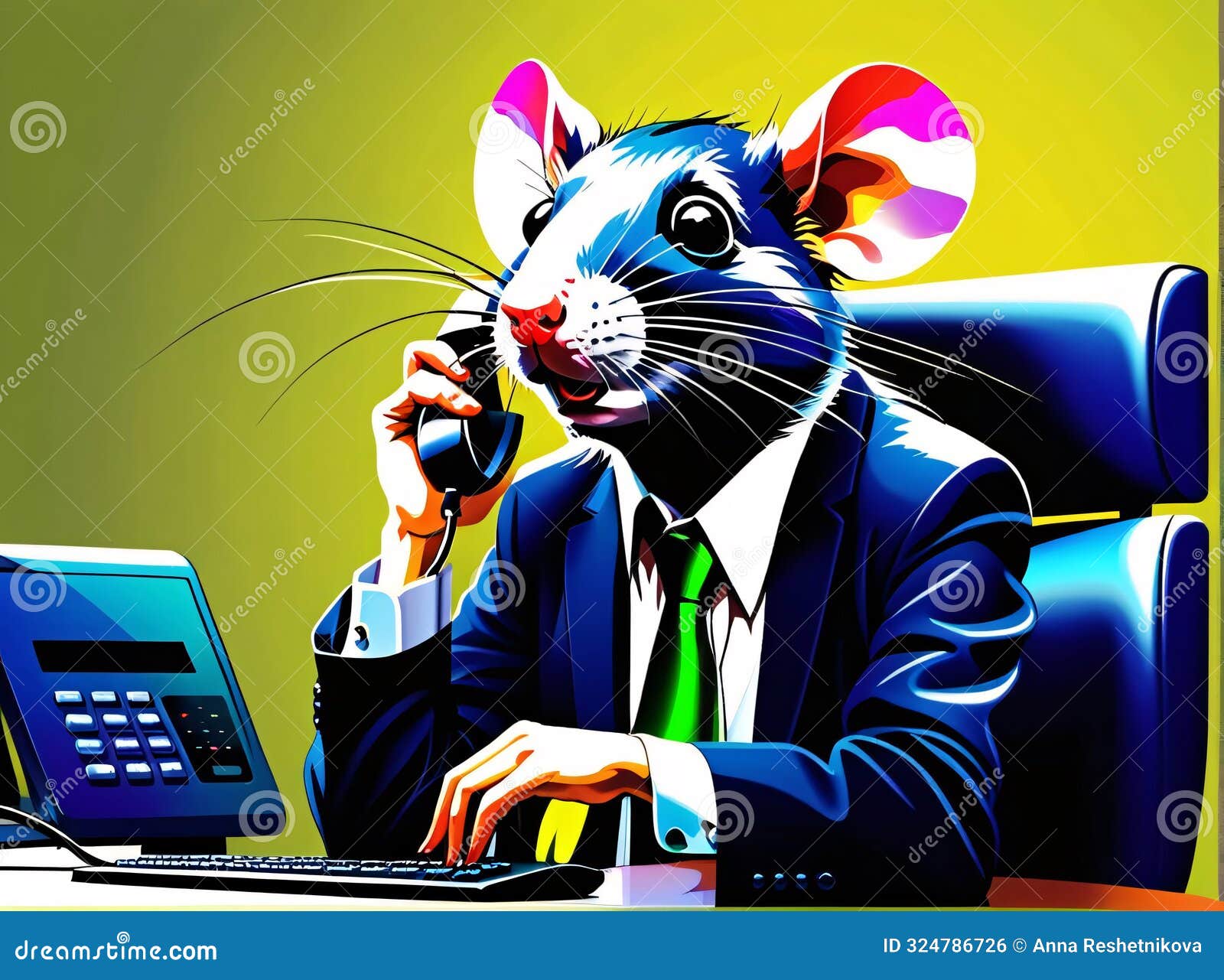 A Rat Works at a Computer in the Office. Artificial Intelligence. Stock ...