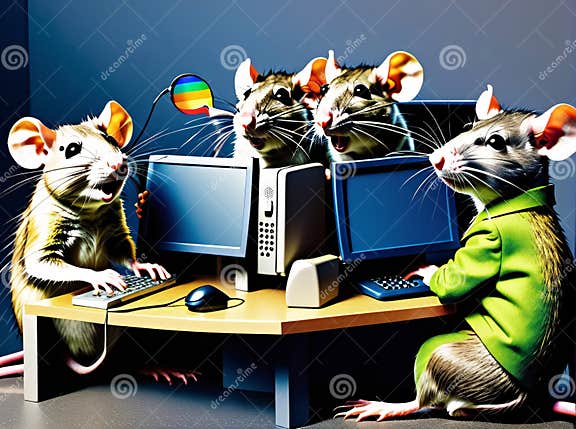 A Rat Works at a Computer in the Office. Artificial Intelligence. Stock ...