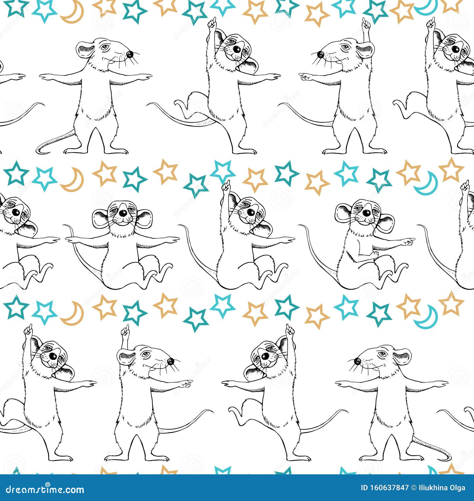 Ratas Bailarinas Y Sentadas. Luna Y Estrellas Stock de ilustración ...