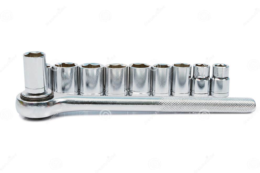 Ratchet and a Set of Interchangeable Heads Stock Image - Image of metal ...