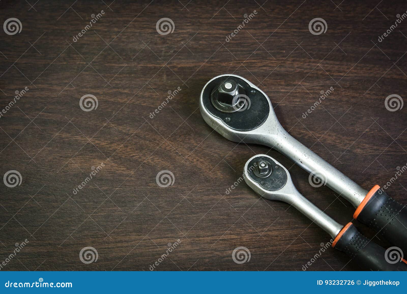 Ratchet Wrench Lying on Wooden Table Stock Photo - Image of steel ...