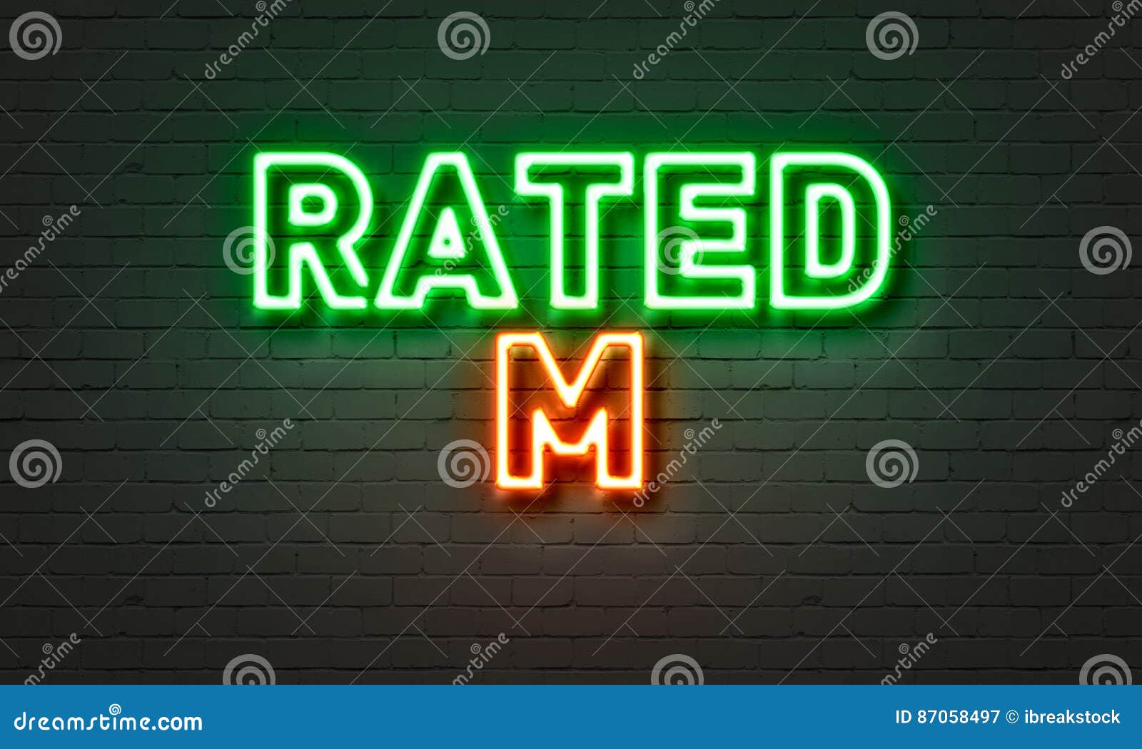 Rated M Neon Sign on Brick Wall Background. Stock Image - Image of ...