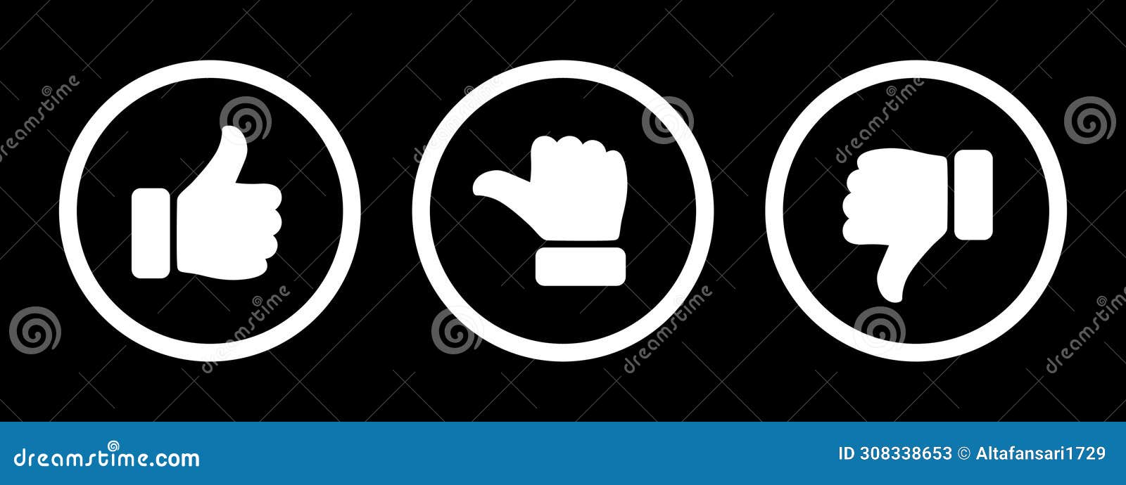 Like, Dislike and Neutral Thumb Symbols in White Circle Outline. Stock ...