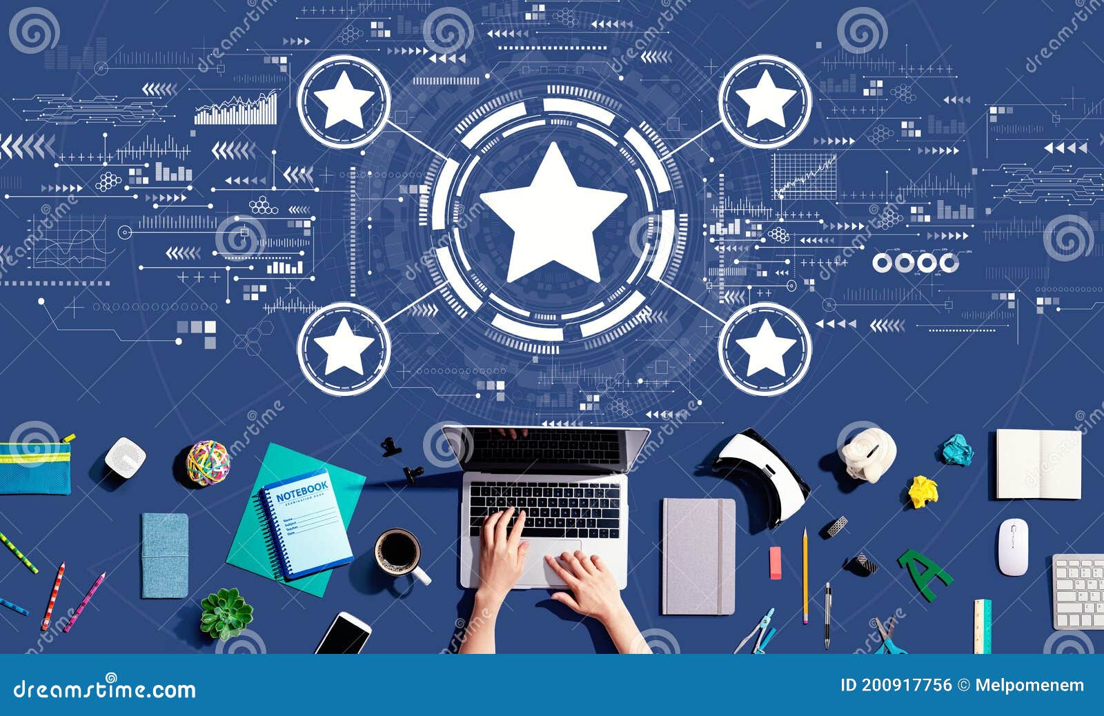 Rating Star Concept with Person Using a Laptop Stock Illustration ...