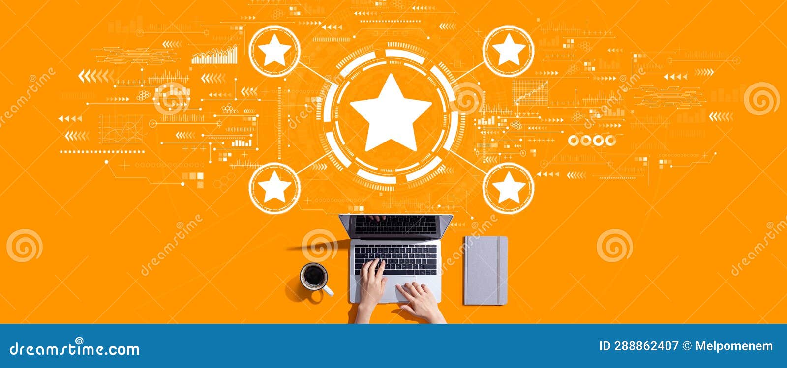 Rating Star Concept with Person Working with Laptop Stock Image - Image ...