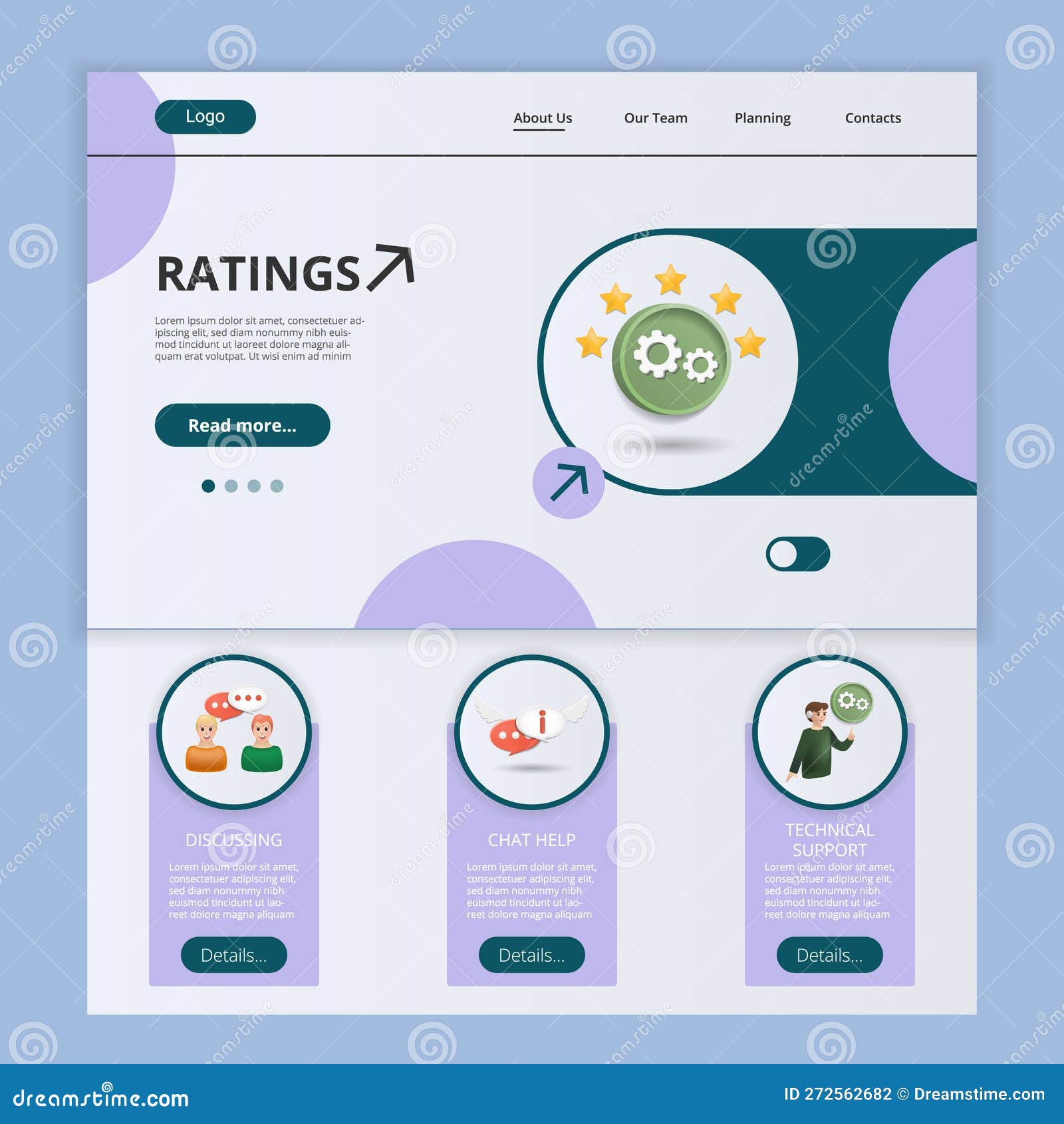 Ratings Flat Landing Page Website Template. Discussing, Chat Help ...
