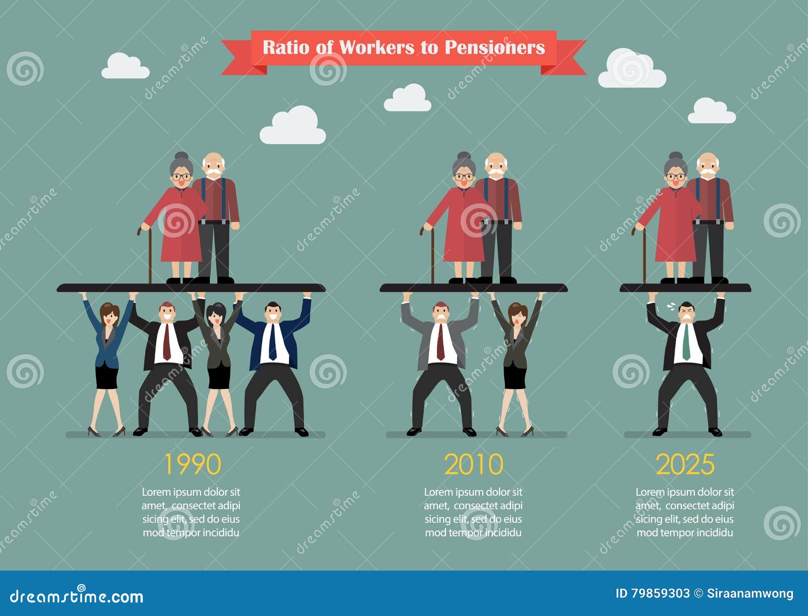 Aging Population Infographic With Old People. Vector Illustration ...