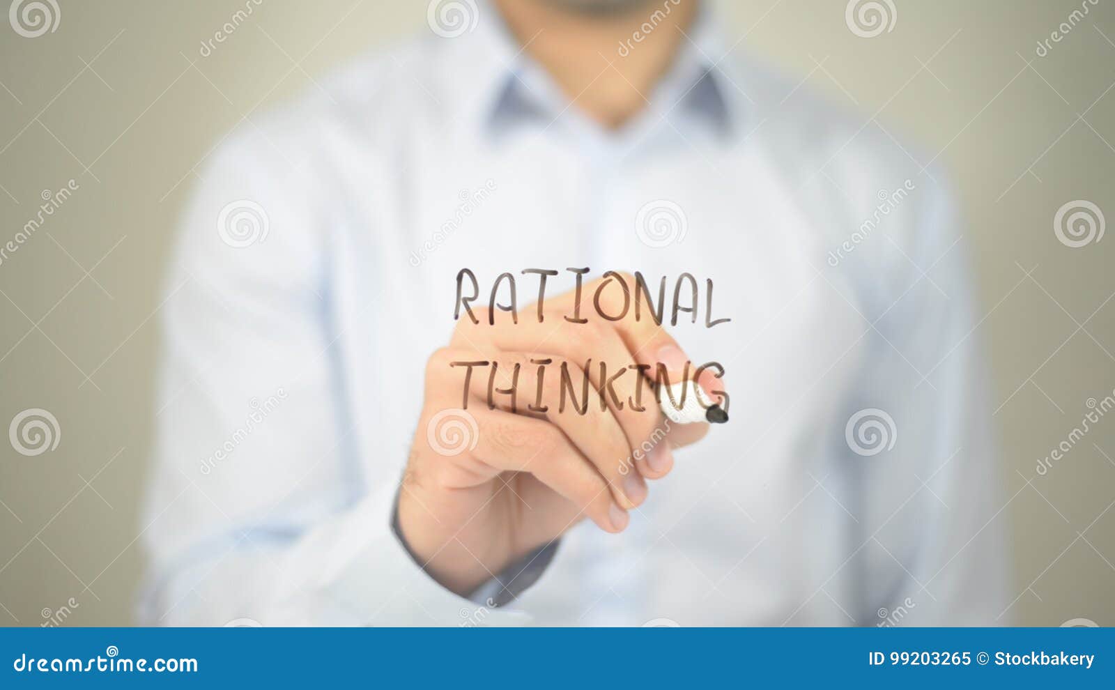 Rational Thinking , Man Writing on Transparent Screen Stock Image ...