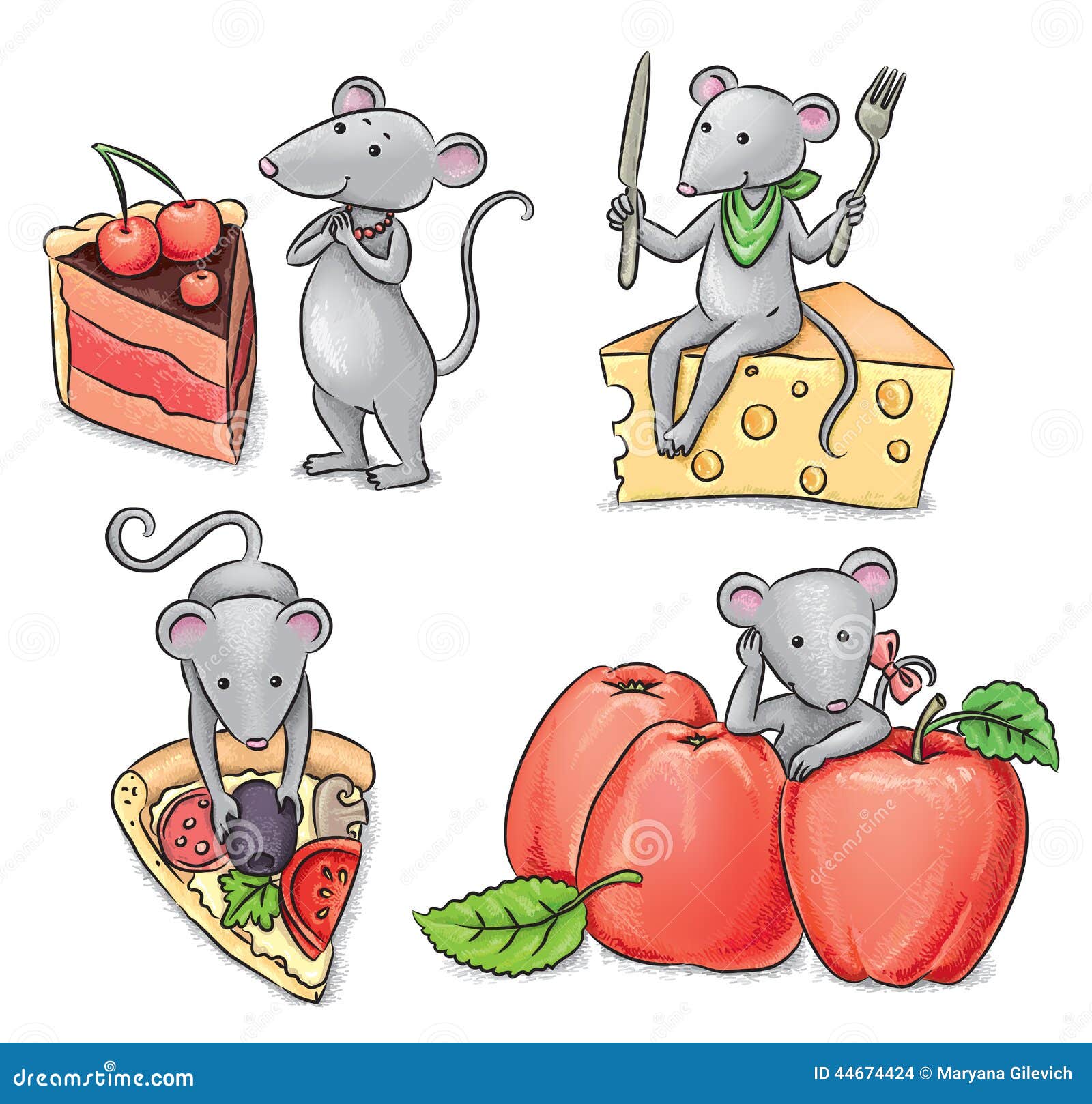 Ratones y comida ilustración del vector. Ilustración de rebanada - 44674424